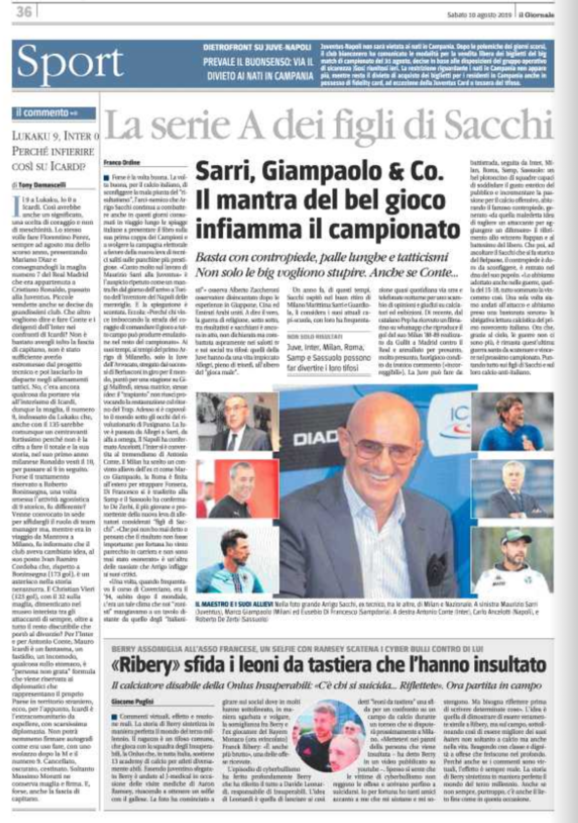 I giornali: sabato 10 agosto | Foto - Sportmediaset