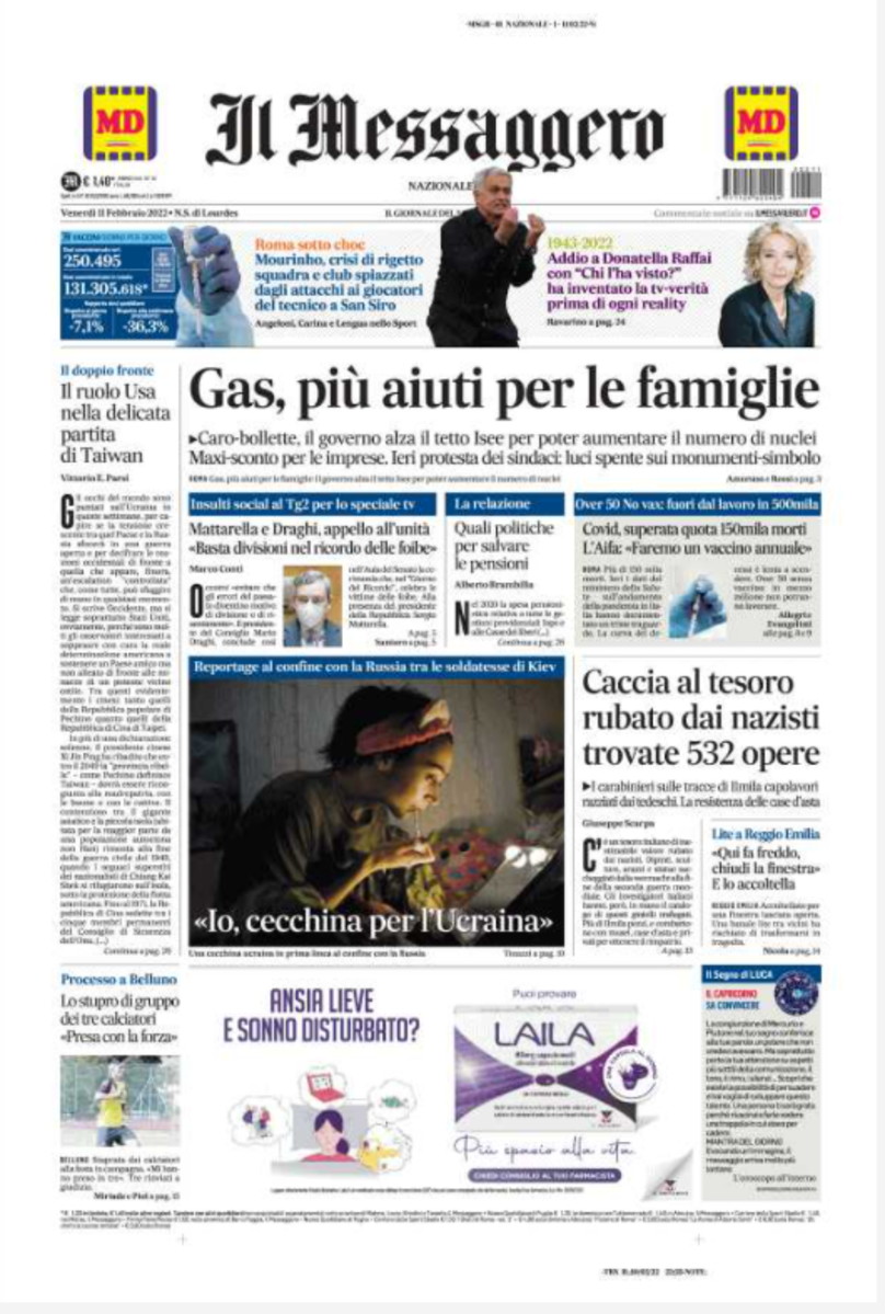 I giornali dell'11 febbraio