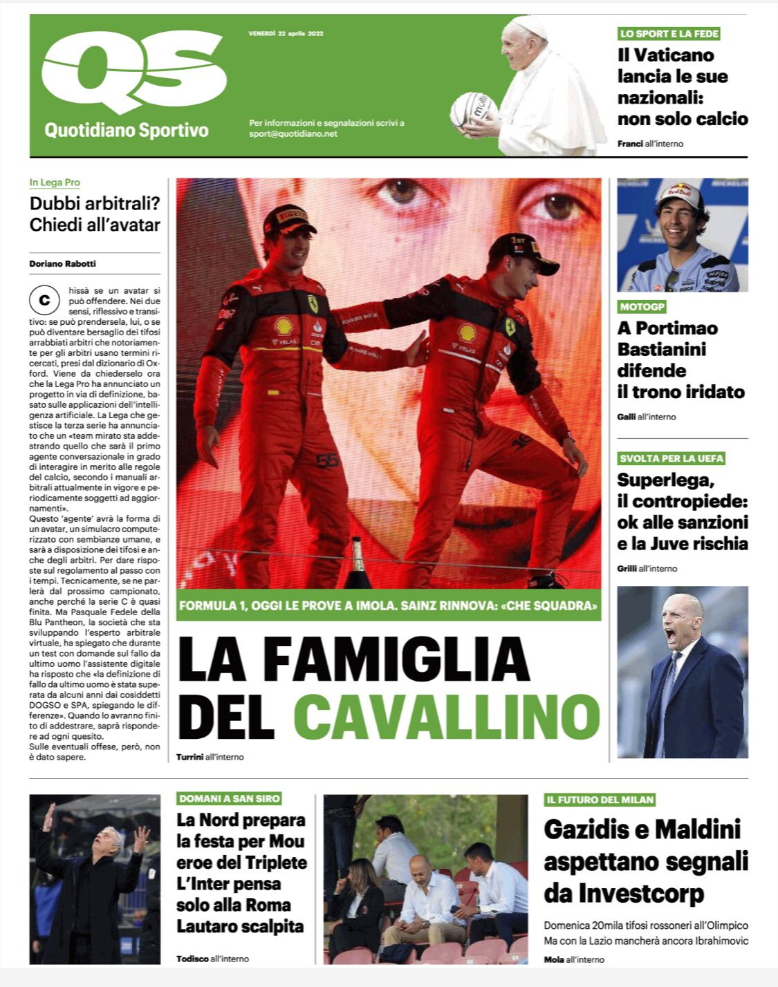 I giornali: 22 aprile