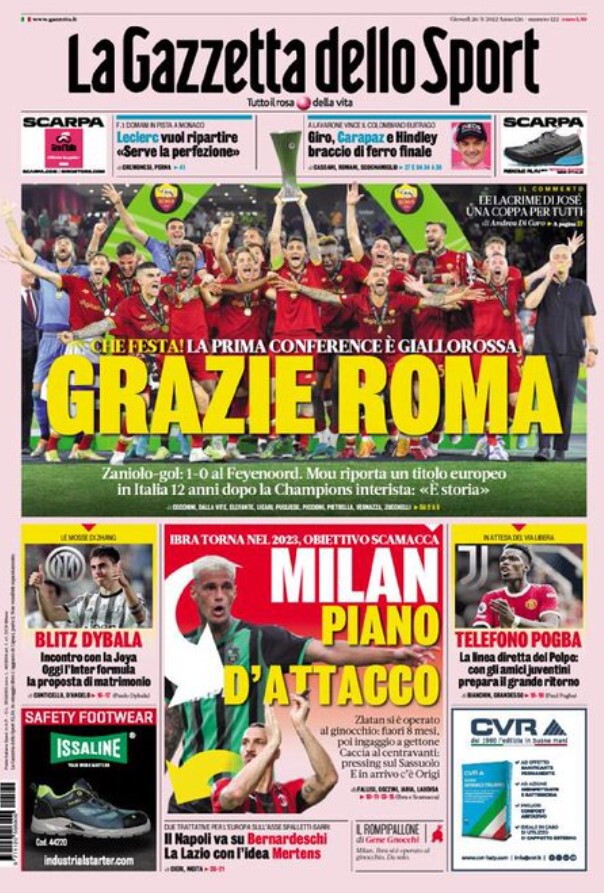 I giornali del 26 maggio