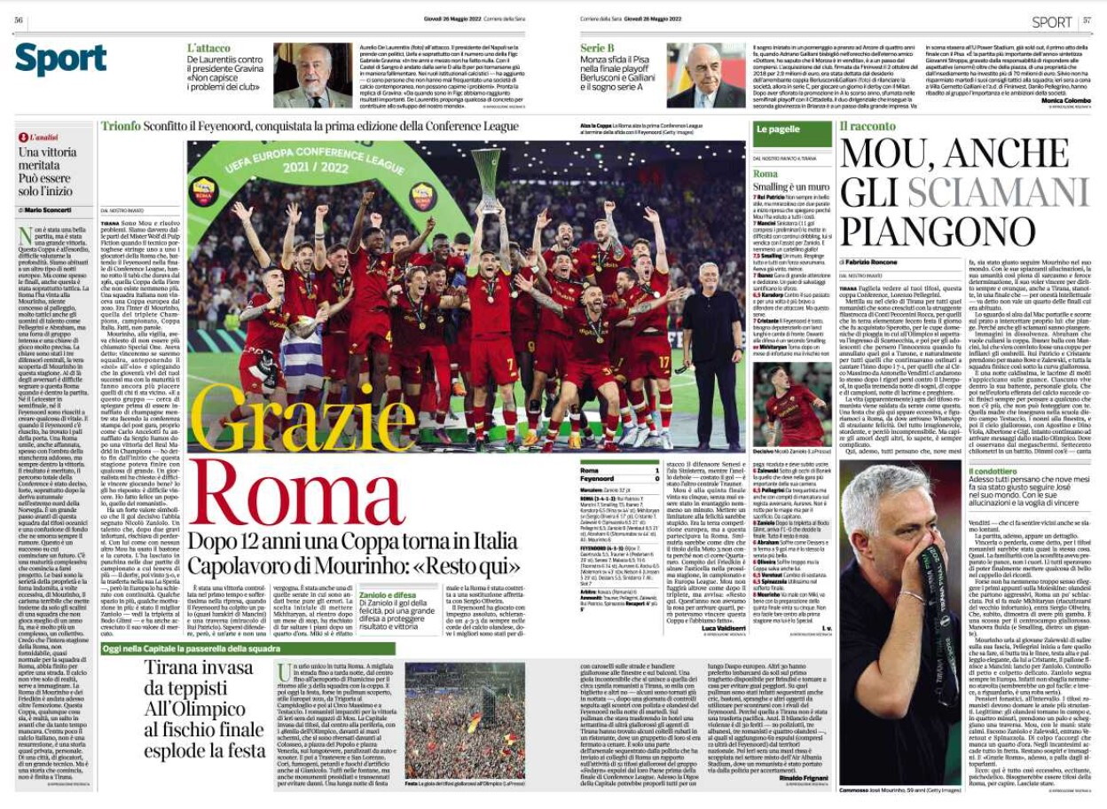 I giornali del 26 maggio