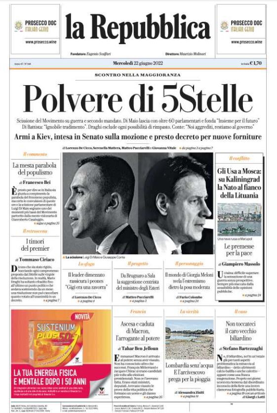 I giornali del 22 giugno