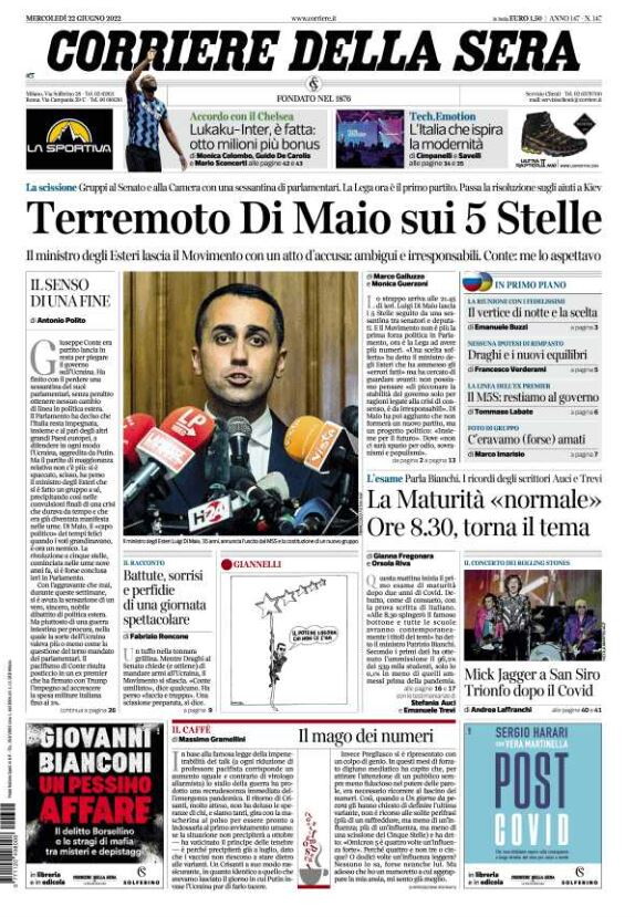 I giornali del 22 giugno