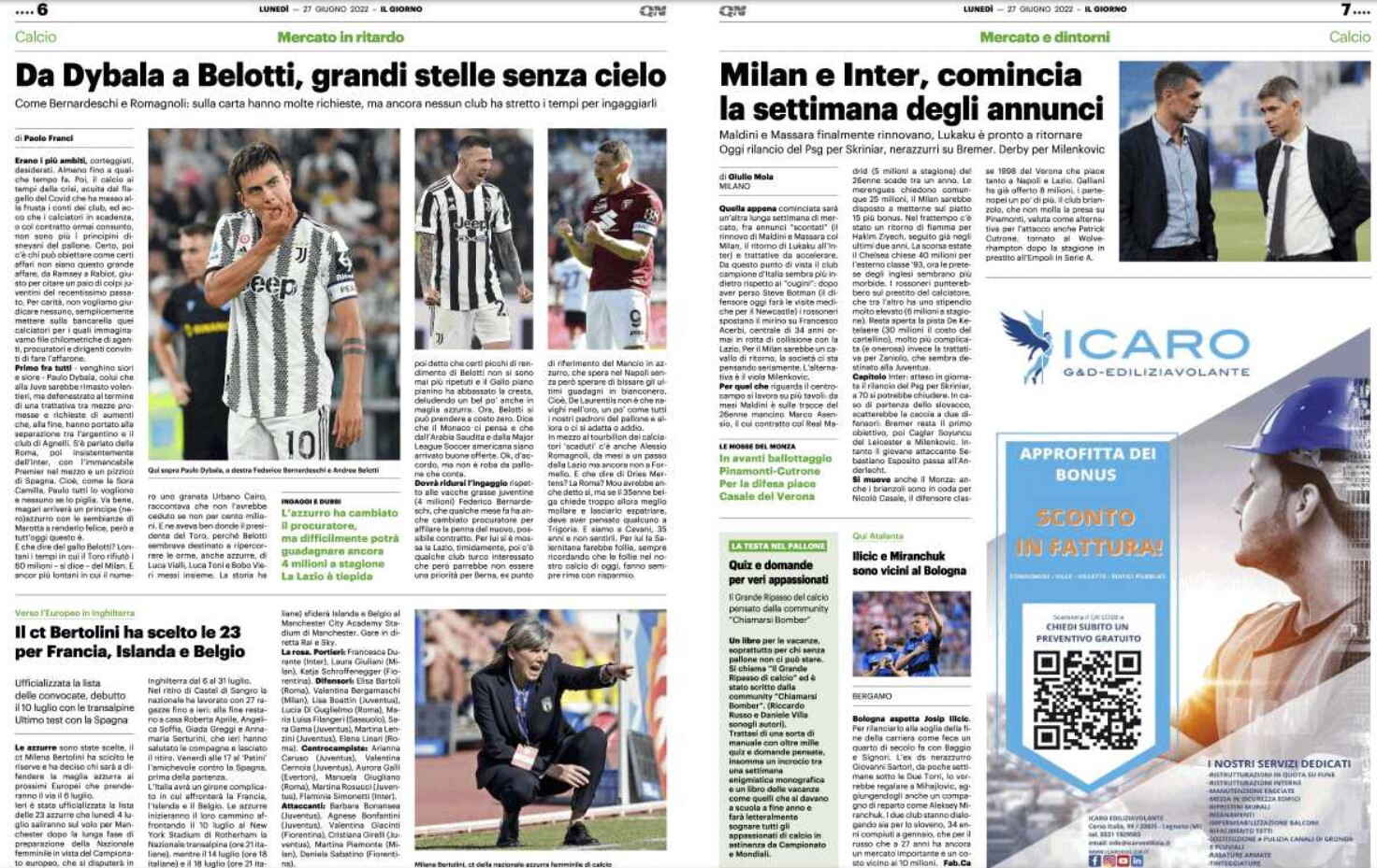 I giornali del 27 giugno