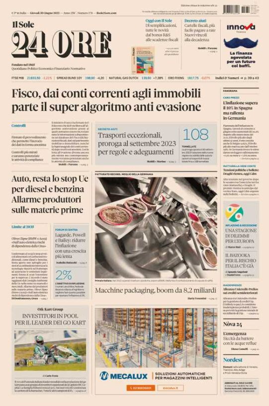 I giornali del 30 giugno