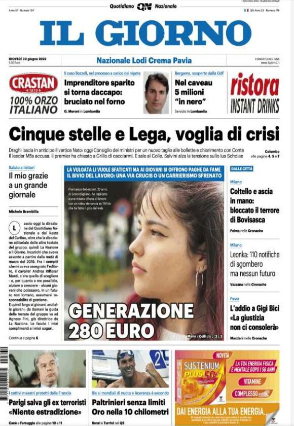 I giornali del 30 giugno