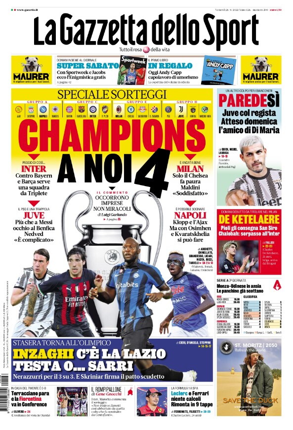 I giornali del 26 agosto