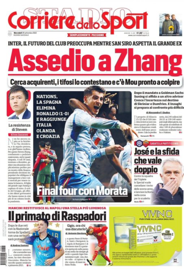 I giornali del 28 settembre