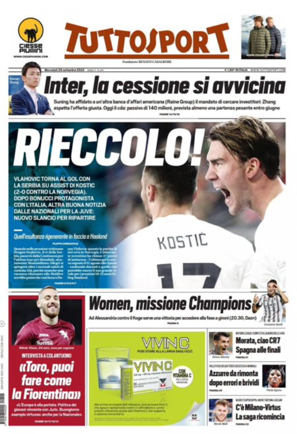 I giornali del 28 settembre