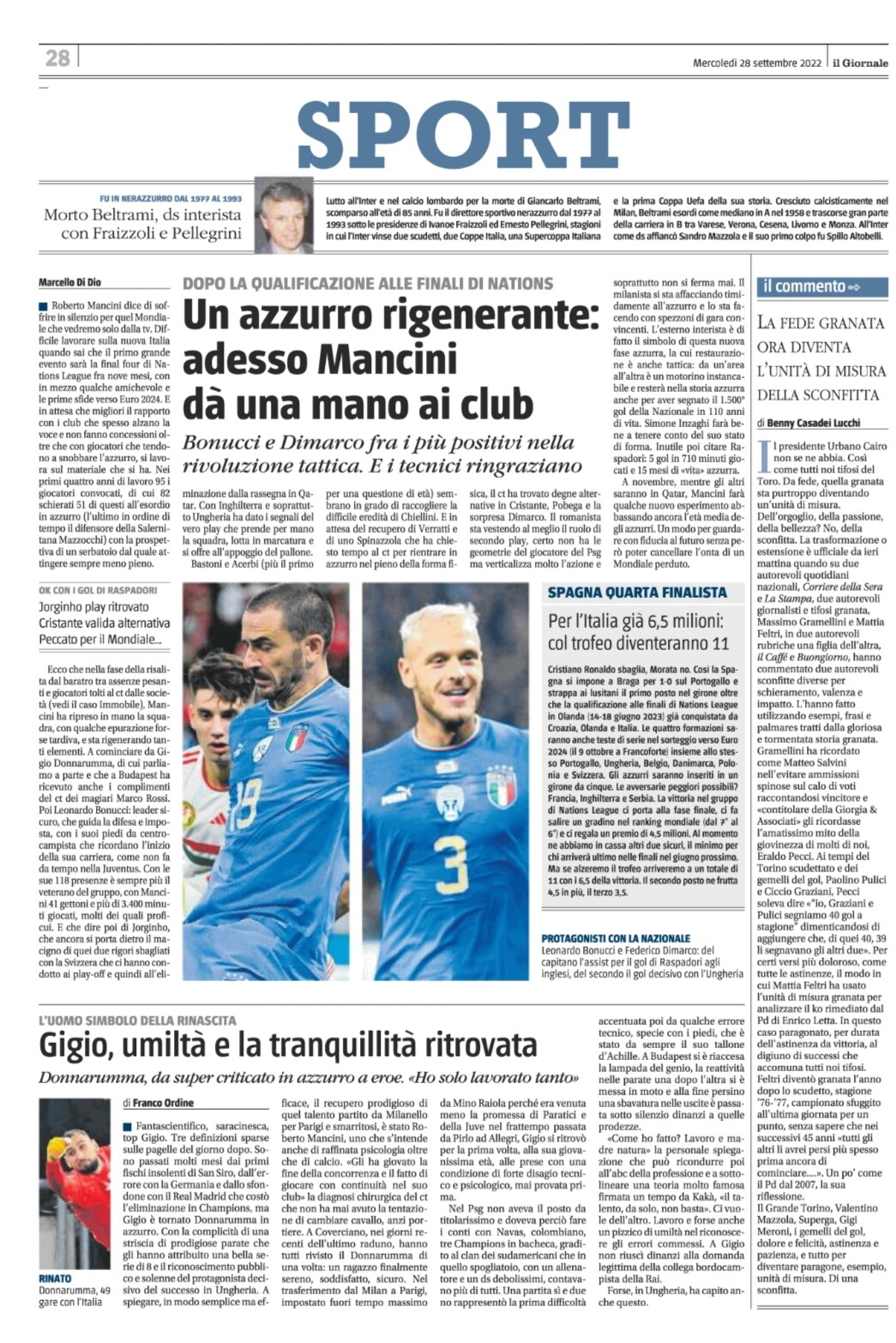 I giornali del 28 settembre