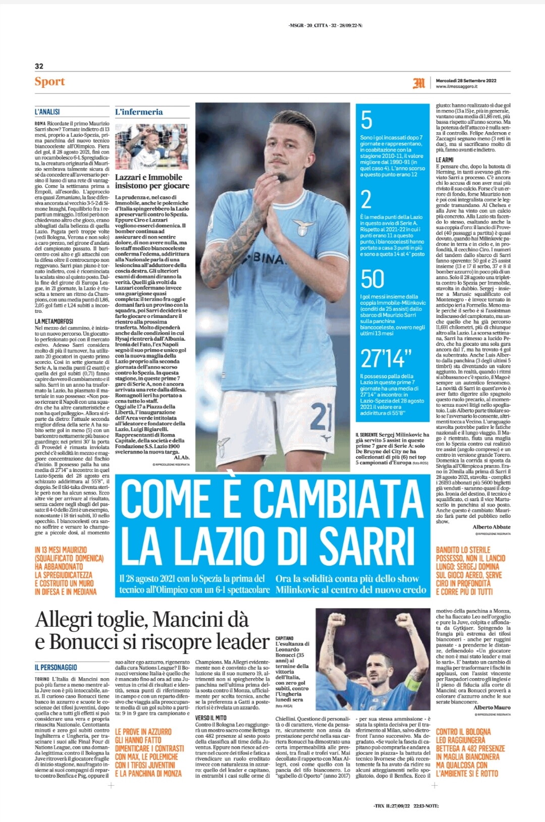 I giornali del 28 settembre