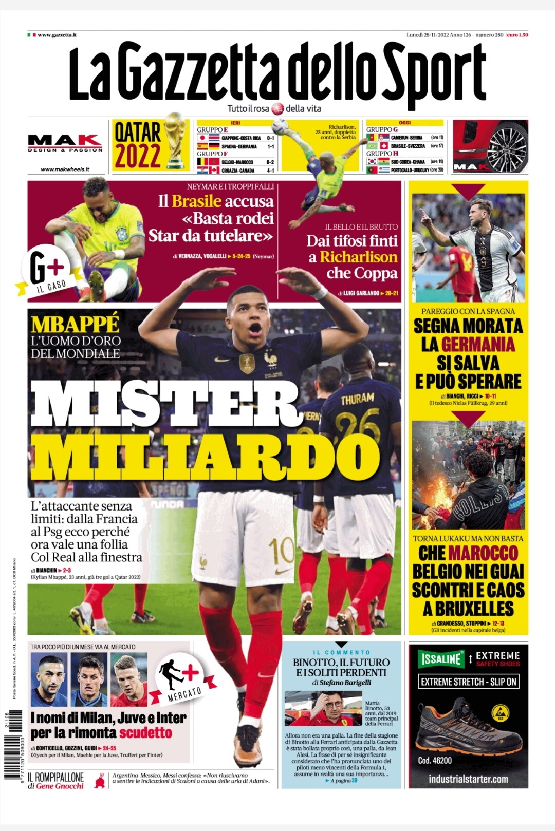 I giornali del 28 novembre