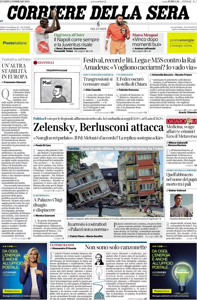 I giornali: 13 febbraio
