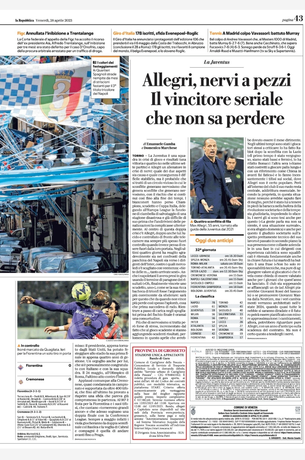 I giornali del 28 aprile 2023