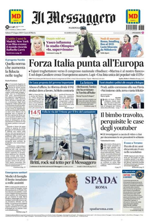 I giornali del 17 giugno 2023