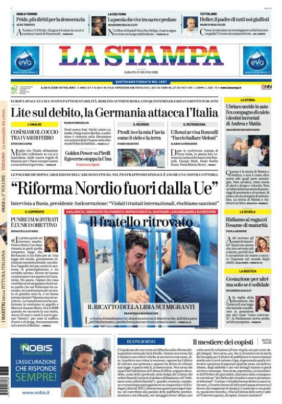 I giornali del 17 giugno 2023