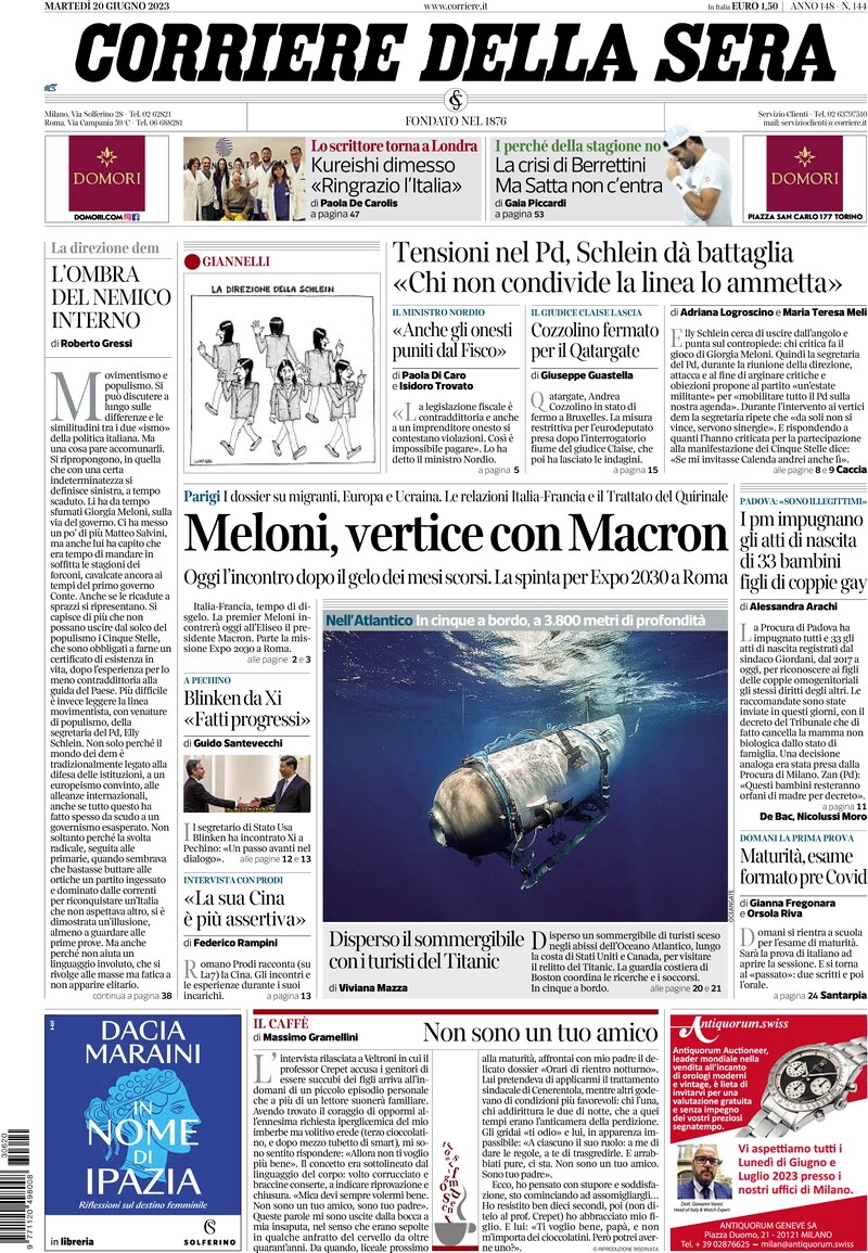 I giornali del 20 giugno 2023