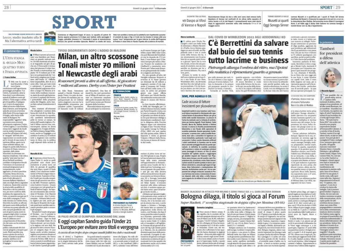 I giornali del 22 giugno 2023