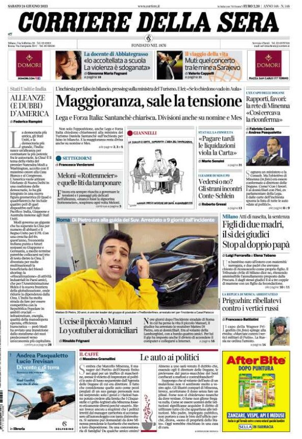 I giornali del 24 giugno 2023