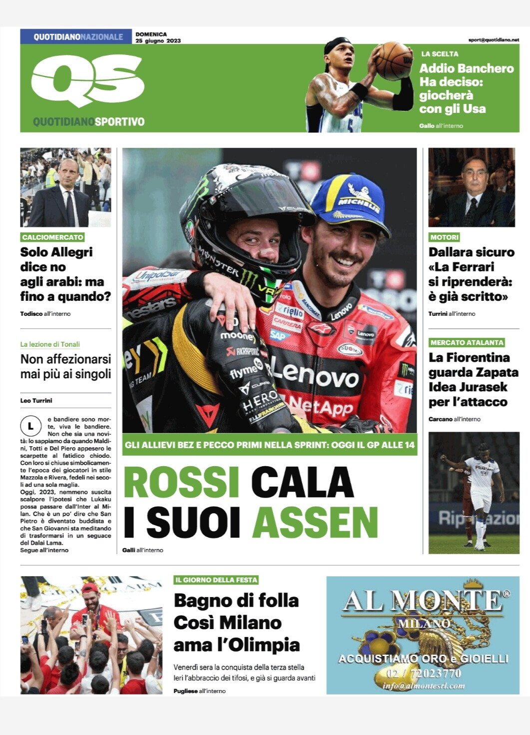 I giornali del 25 giugno 2023