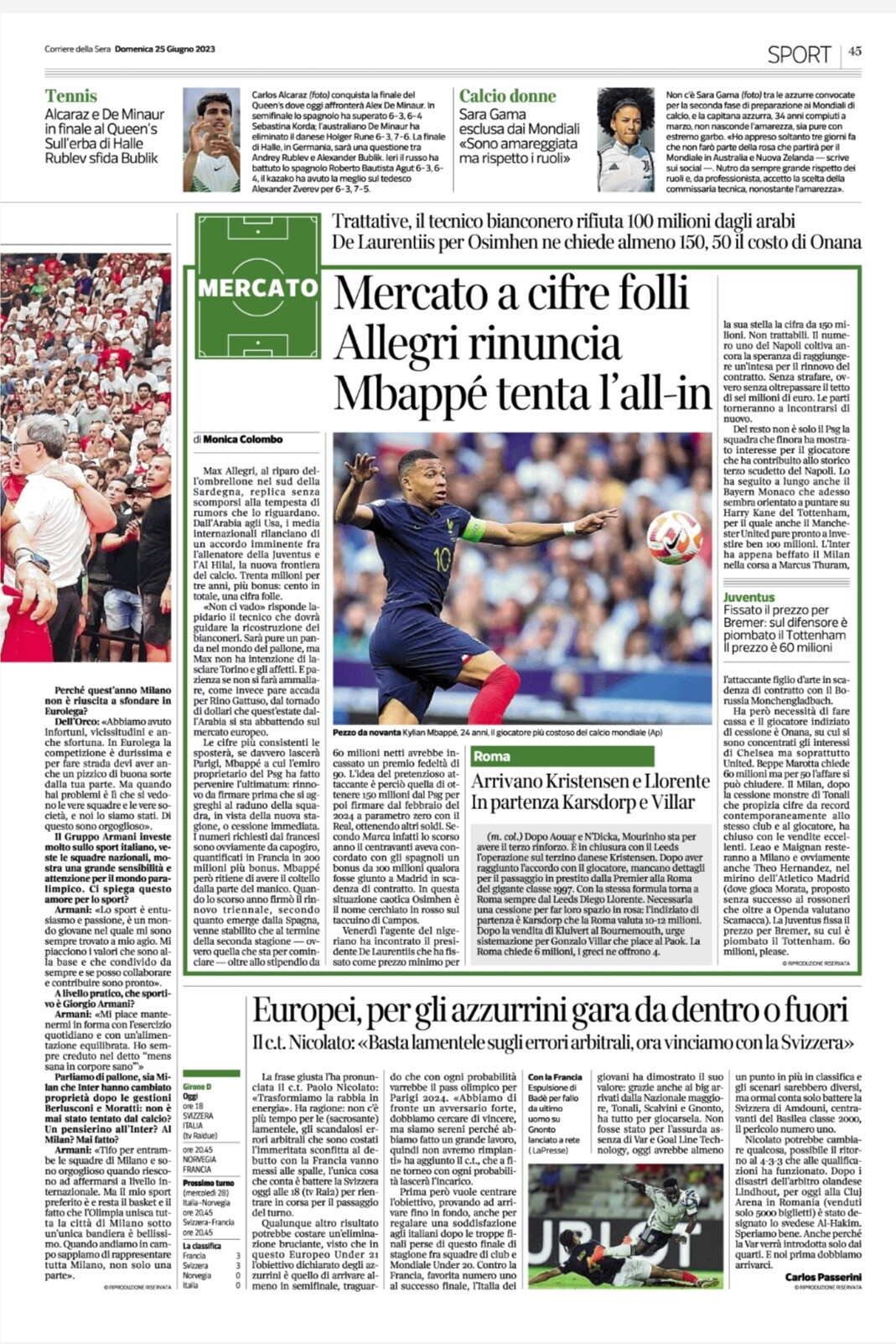 I giornali del 25 giugno 2023