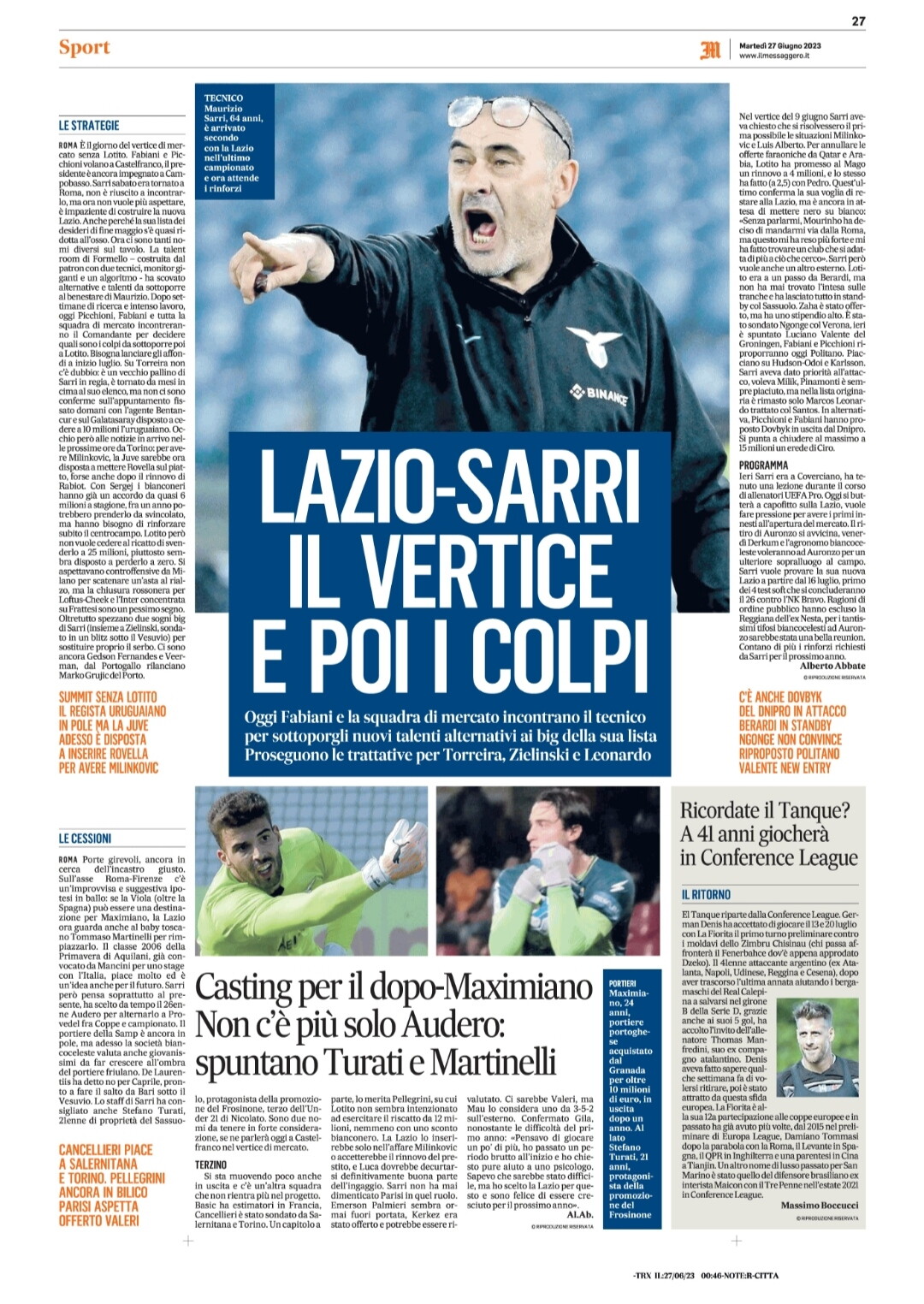 I giornali del 27 giugno 2023