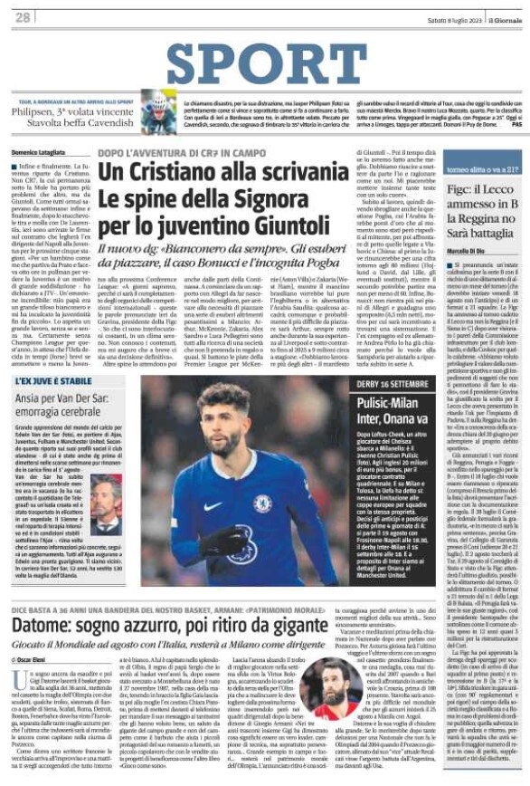 I giornali: sabato 8 luglio