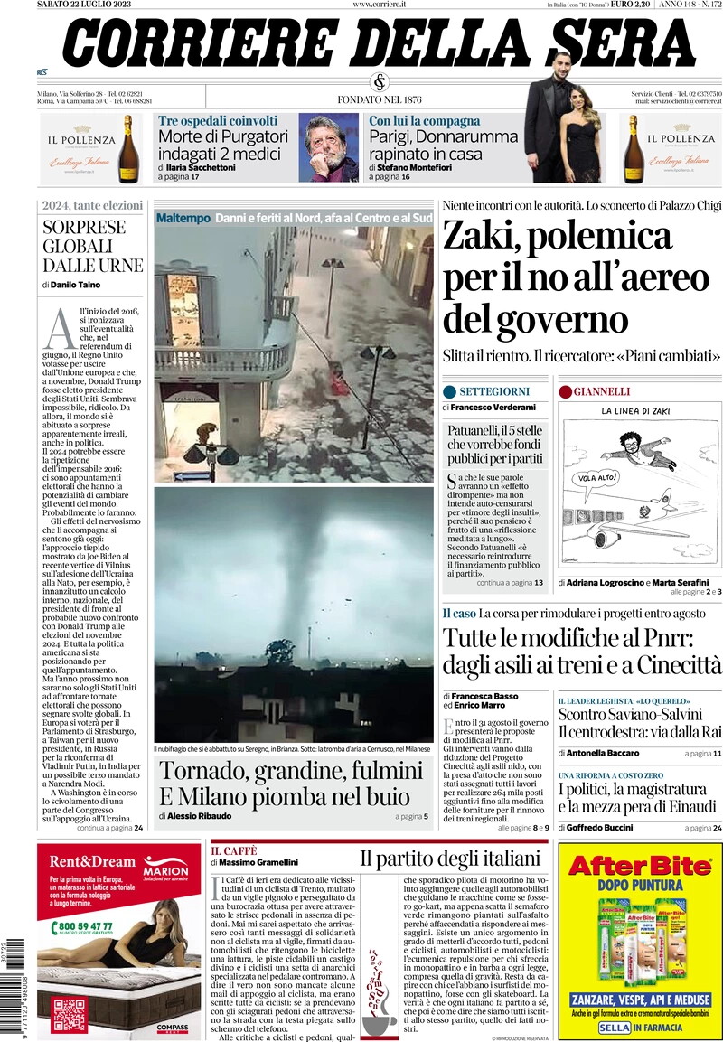 I giornali: sabato 22 luglio