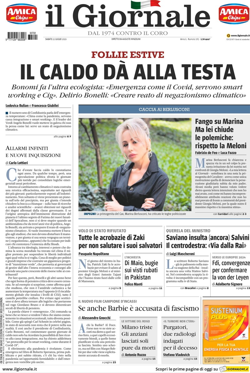 I giornali: sabato 22 luglio