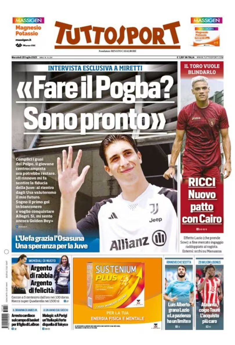 I giornali: mercoledì 26 luglio