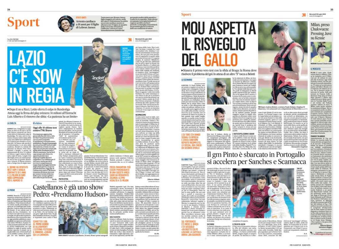 I giornali: mercoledì 26 luglio