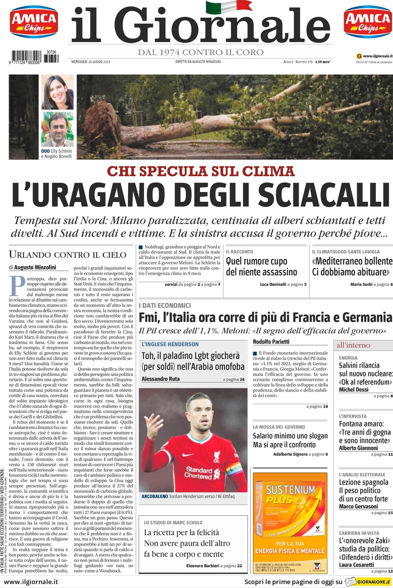 I giornali: mercoledì 26 luglio