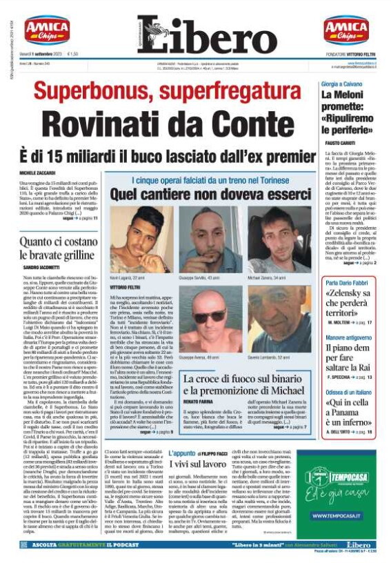 I giornali del primo settembre 2023