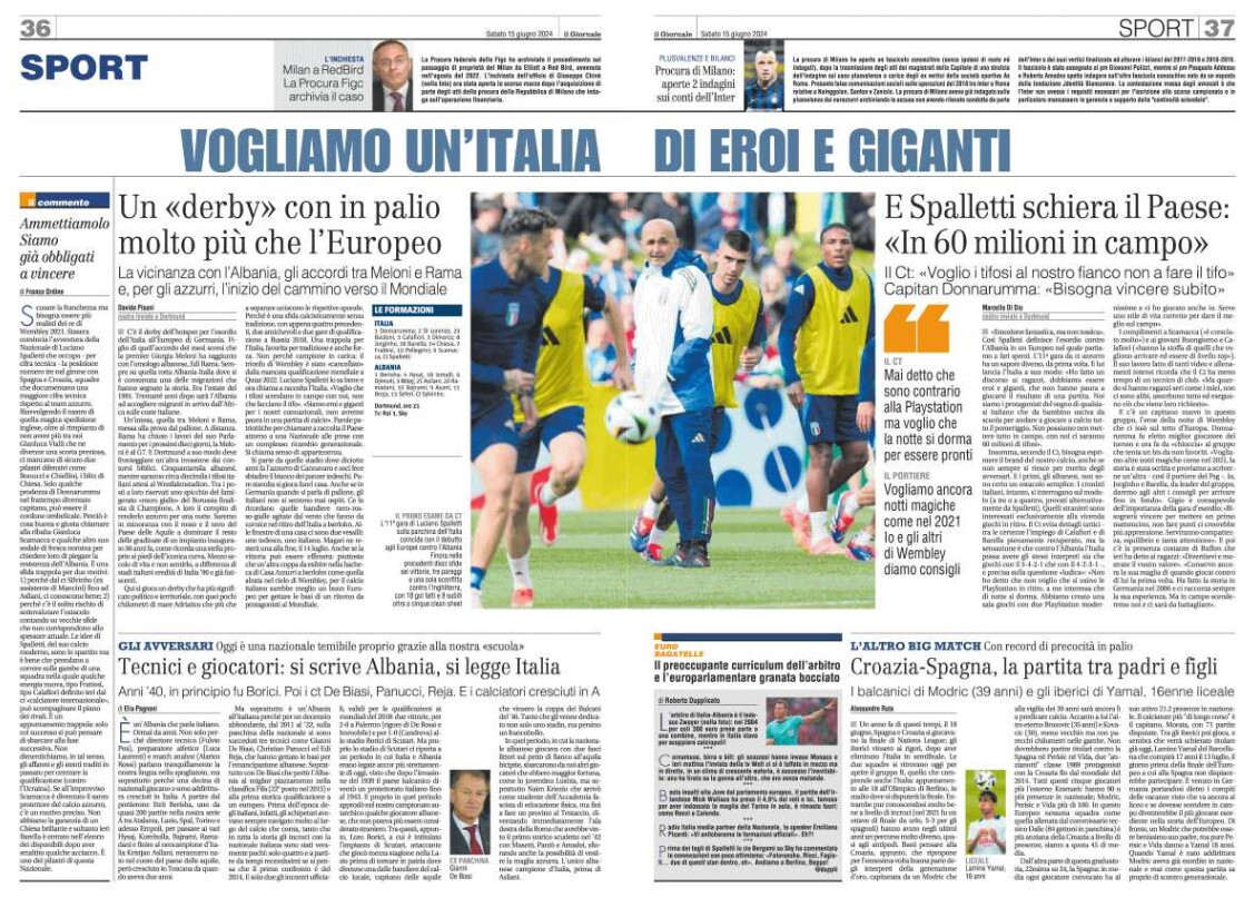 I giornali del 15 giugno 2024